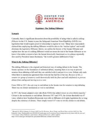 Explainer: The Talking Filibuster | The Center for Renewing America